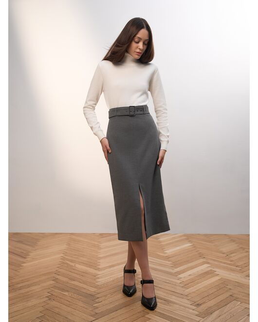 Юбка-карандаш женская со съемным поясом серая : Юбки купить с доставкой